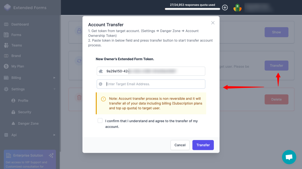 How to Transfer an ExtendedForms Account? – Documentation